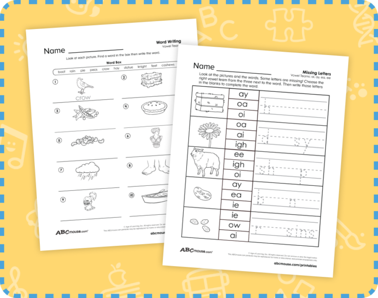 Printables – Fun Vowel Team Practice Worksheets | ABCmouse