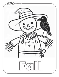 Fall-Themed Scarecrow Coloring Page with Clear Outlines | ABCmouse