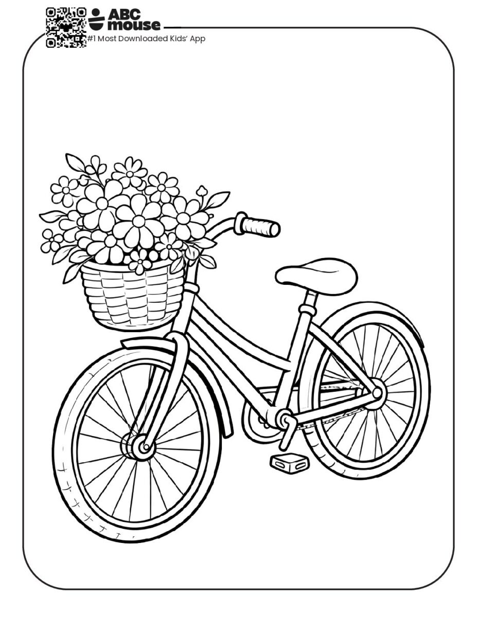 Simple bike with flower basket Coloring Page | ABCmouse