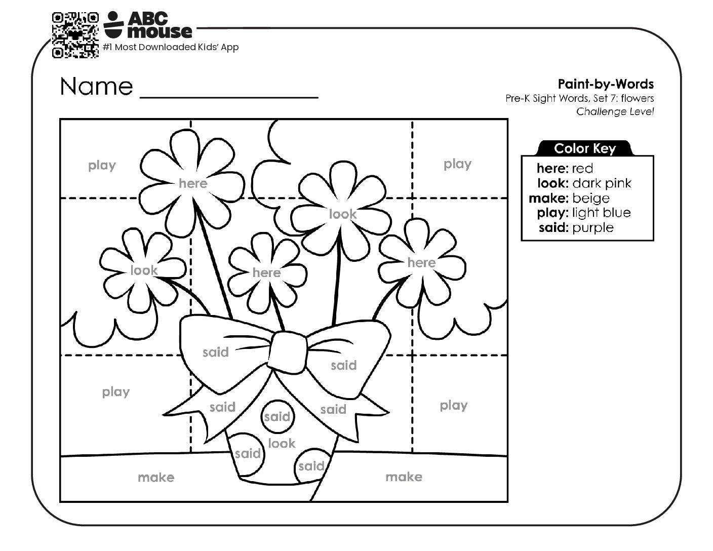 Color-by-word using spring flower sight words Coloring Page | ABCmouse